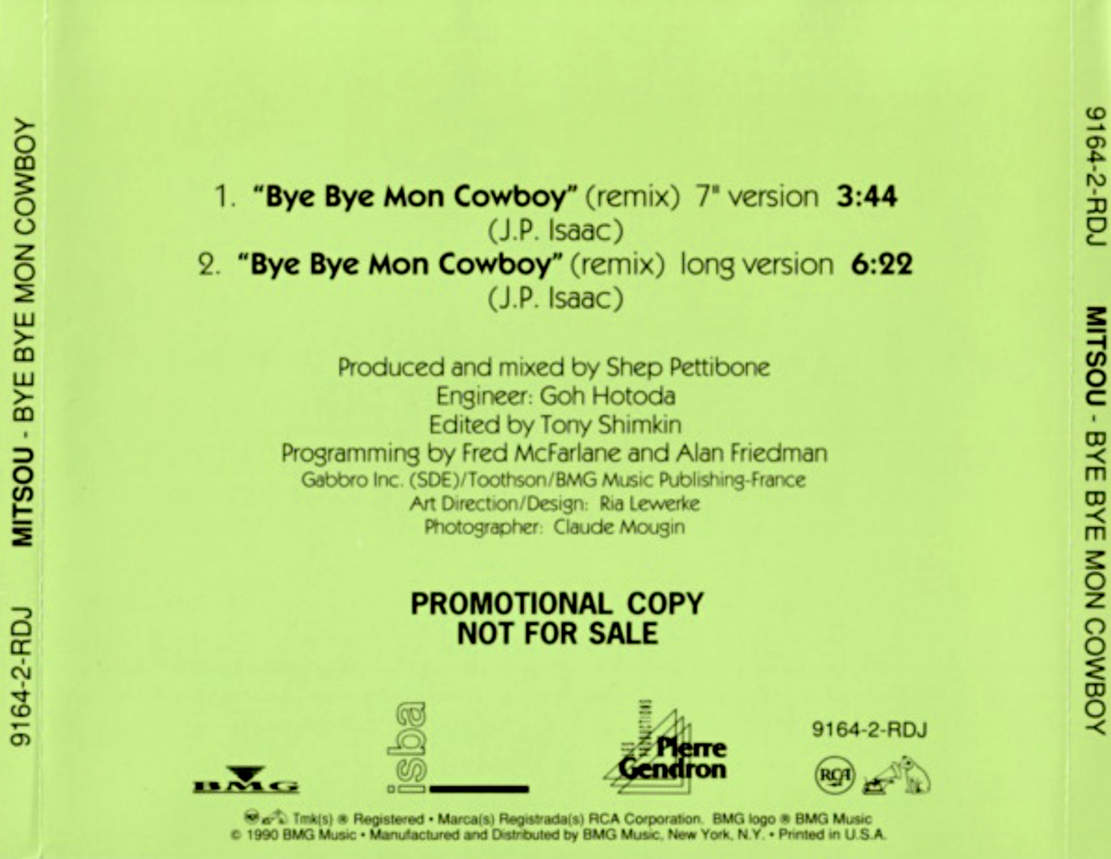 MITSOU "Bye Bye Mon Cowboy" (2-Track Promo CD-Single 1990) #9164-2-RDJ ...