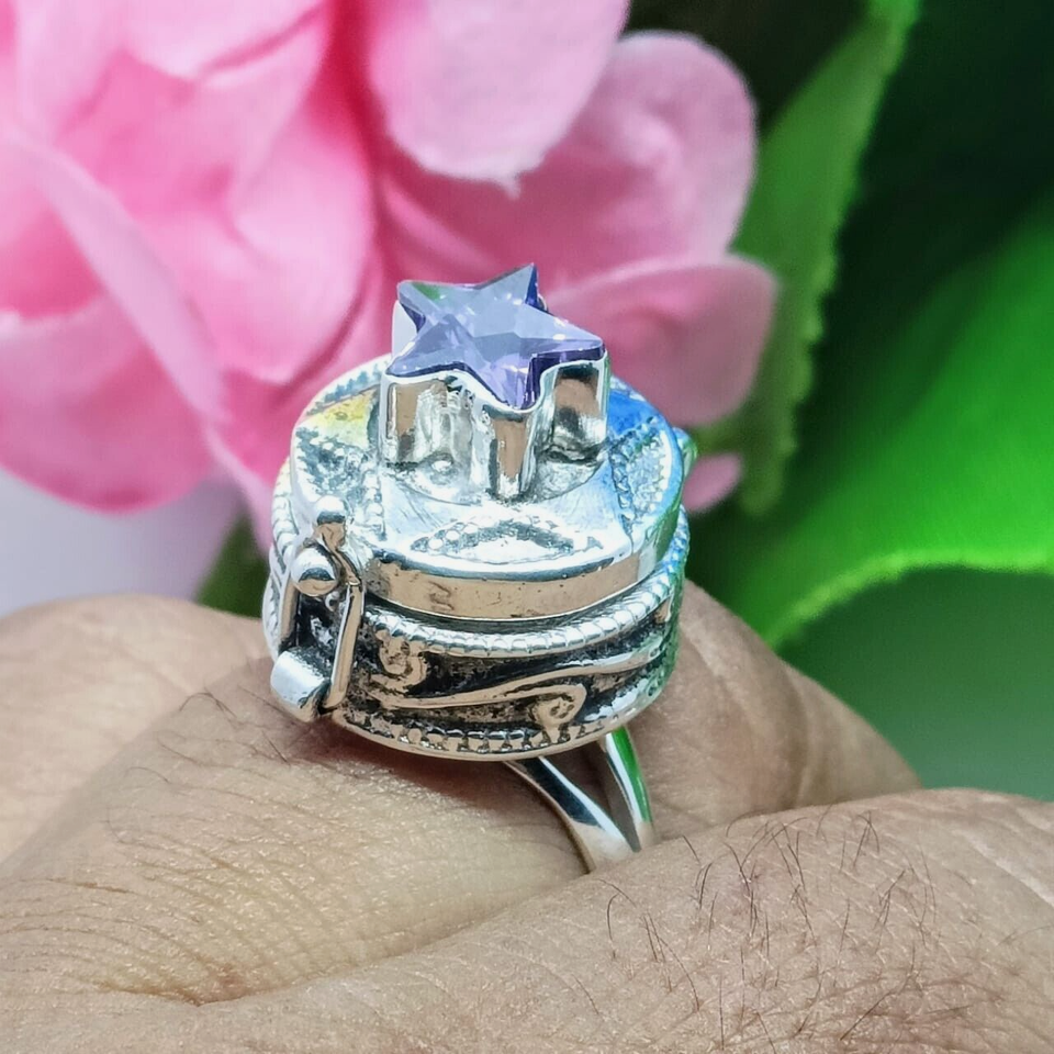 Amethyst poison ring, Sterling Silver Ring, Openable Poison Pill Box ...