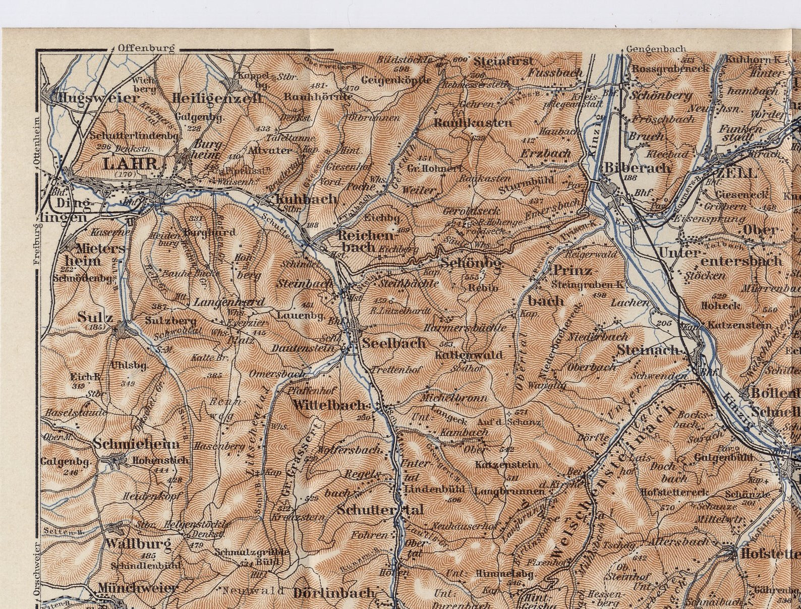 1911 ANTIQUE MAP OF BADEN HASLACH WOLFACH LAHR ELSACH ZELL SCHILTACH ...