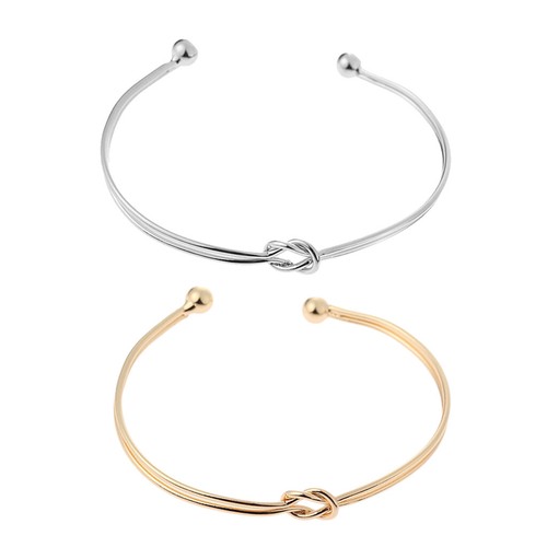 2 Piece Ladies Simple Double Wire Knot Cuff Bangle Adjustable | eBay ...