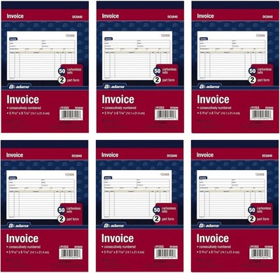 Adams Invoice Book 2-Part Carbonless 5-9/16 x 8-7/16 Inches, 50 Sets ...