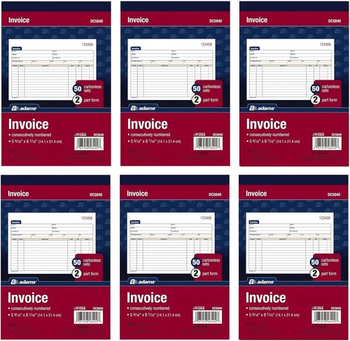 Adams Invoice Book 2-Part Carbonless 5-9/16 x 8-7/16 Inches, 50 Sets ...