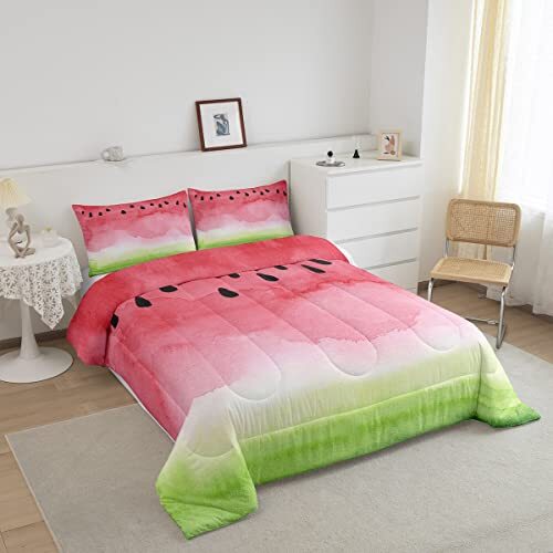 Watermelon Comforter Set,Watercolor Tie Dye Bedding Set 2pcs for Twin ...