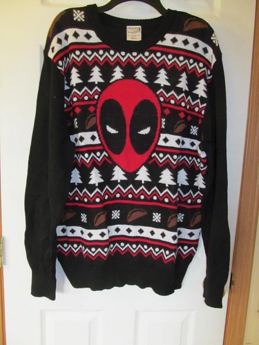 NWT MARVEL COMICS DEADPOOL GRAPHIC PRINT SWEATER, size X-Large, Black ...