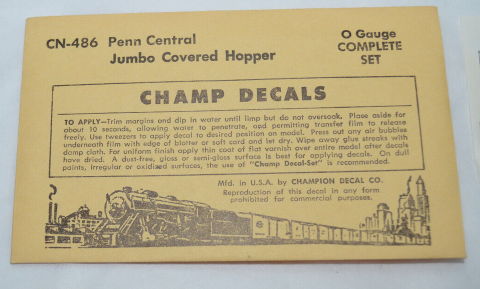 O Scale Champ Decals CN-486 Penn Central Jumbo Covered Hopper | eBay