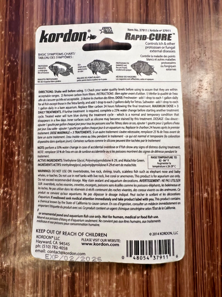 Kordon Rapid-Cure Ich Parasite Treatment Traite Fresh Saltwater Fish ...