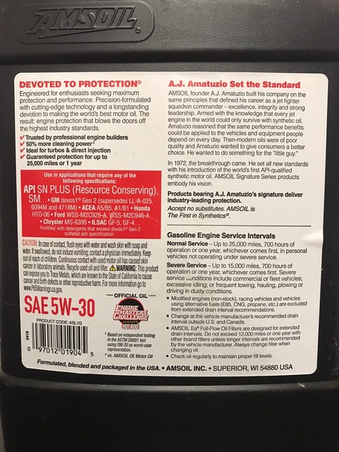 AMSOIL Signature Series Case of 4 Gallon 5w-30 Synthetic Motor Oil for ...
