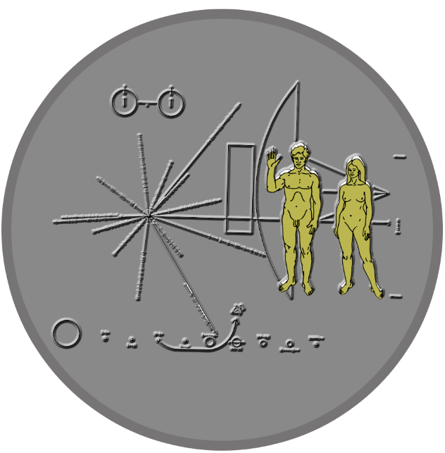 Pioneer Space Probe Gold Coin Plaque ET Jupiter Stars Naked Male Female ...