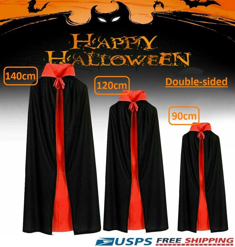 Adult Halloween Vampire Cape Costume Dracula Cloak Black Red Vampire ...