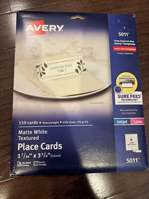 Avery 5011 Printable Place Cards 1-7/16" x 3-3/4" Matte White Textured ...