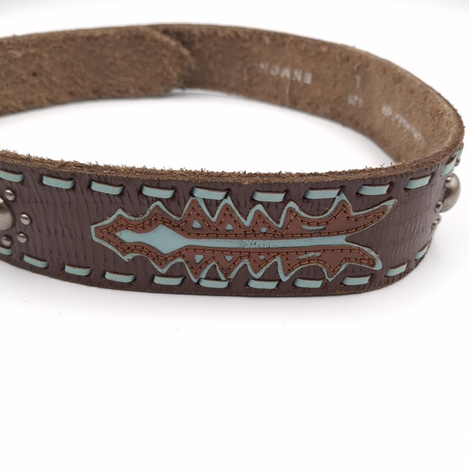 Western 925 Sterling Silver Buckle Enmon Belt Genuine Leather Size L ...