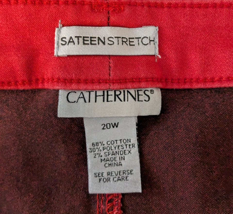 CATHERINES Sateen Stretch, Red Denim High Rise Capris, Crop Pants; Size ...