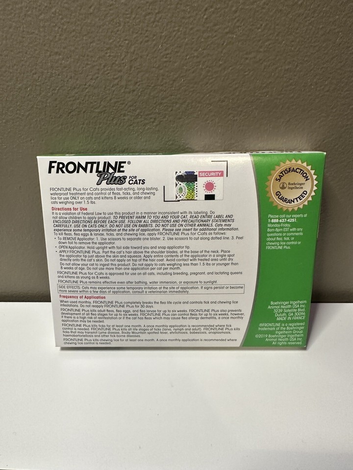 Frontline Plus Cats Topical Flea Treatment Flea Prevention 8 Monthly ...