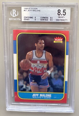 1986 FLEER BASKETBALL #67 JEFF MALONE BGS 8.5 NM MINT PLUS VHTF MINTY ...