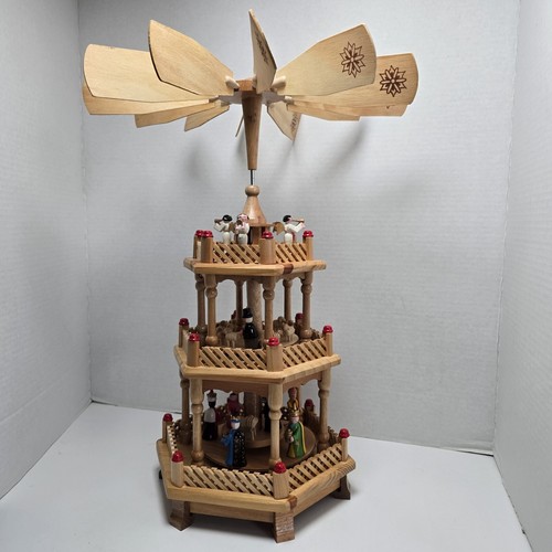 3-Tier Christmas Nativity German Style Wooden Windmill Pyramid W/O ...