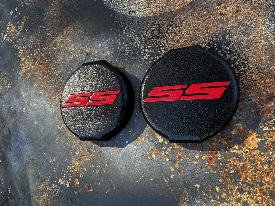 2010-2015 Camaro Strut Tower Covers Caps In Matte Black with Red SS ...