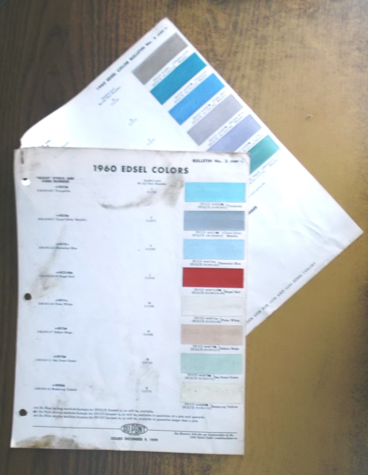 1960 Edsel Color Chips Cards by Dupont Automotive Paints & Finishes ...