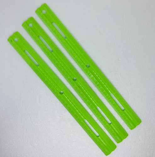 Lot of 3 Green Plastic Straight Rulers 12 Inch School Kids Office ...