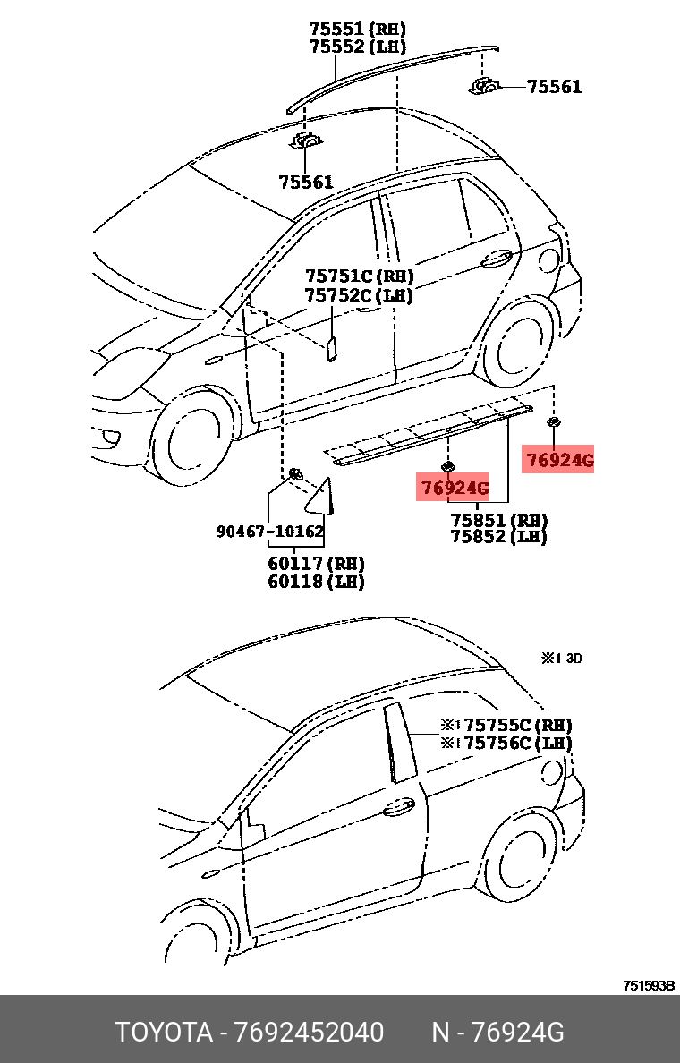 Genuine OE retainer, side mudguard, no.2, 7692452040 for TOYOTA 76924 ...