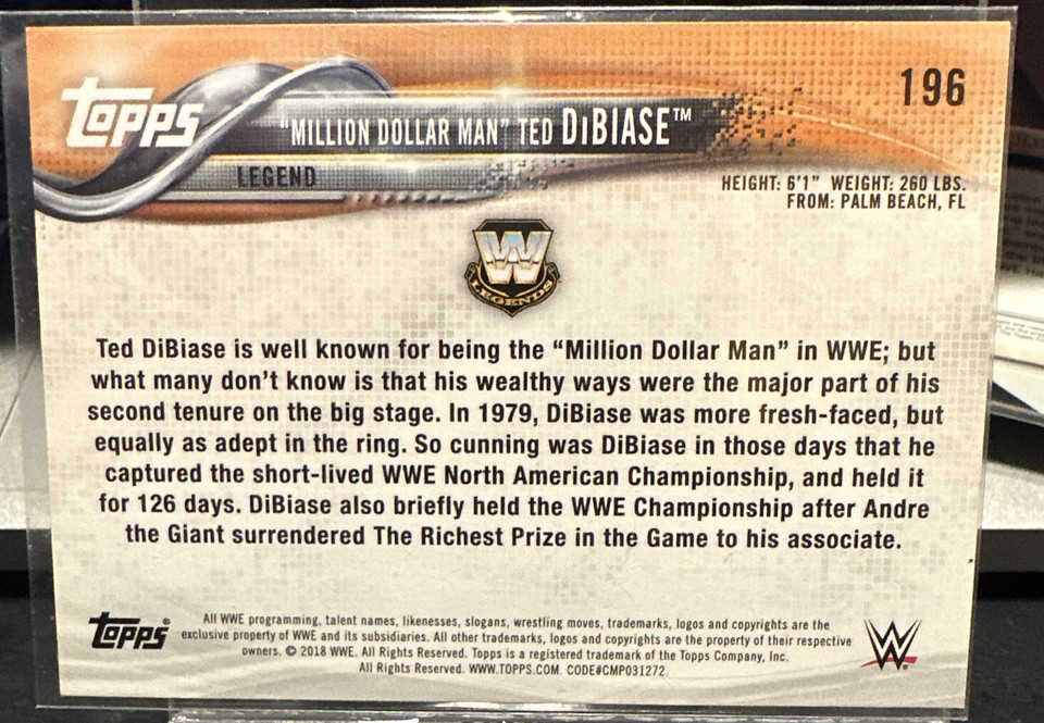 Ted DiBiase Signed 2018 WWE Topps Card Million Dollar Man $ | eBay