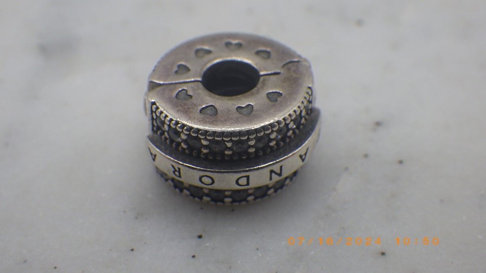 Pandora Silver Sparkling Pave Lines Logo Clip Charm 799042C01 ...