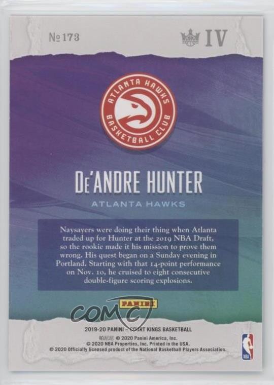2019-20 Panini Court Kings Rookies IV De'Andre Hunter #173 Rookie RC ...