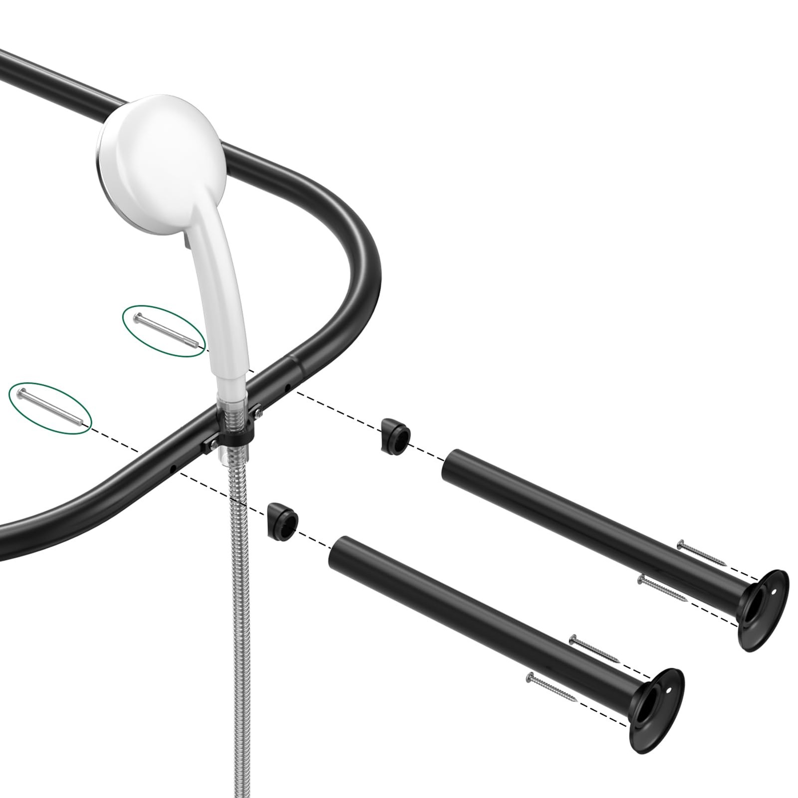 PrettyHome Shower Curtain Rod Hoop Square Shape Bathroom Heavy Duty No ...