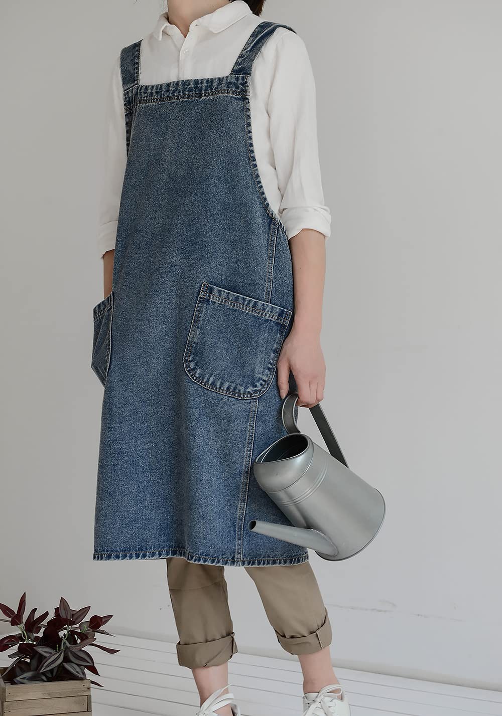 Denim Cotton Canvas Cross Back Aprons Solid Color Shop Kitchen Garden ...