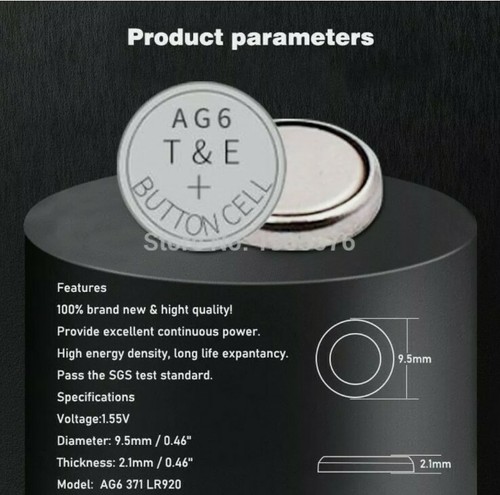 2pcs Alkaline Battery AG6 SR920SW SR69 SR921 V371 D371 LR921 GP371 371 ...