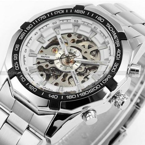 WINNER Automatic Stainless Steel Case & Strap Round Face Skeleton ...