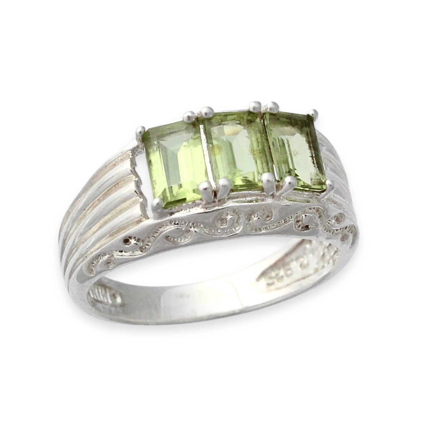 Ross-Simons Peridot Sterling Silver Ring Size 8 Three… - Gem
