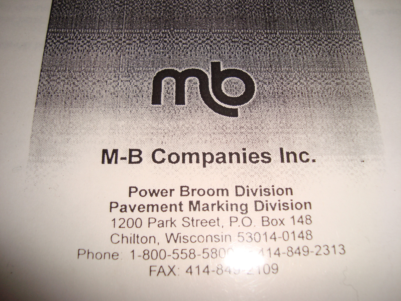 M-B Companies Inc MB Model SHT-20 Power Broom Owners Manual | eBay