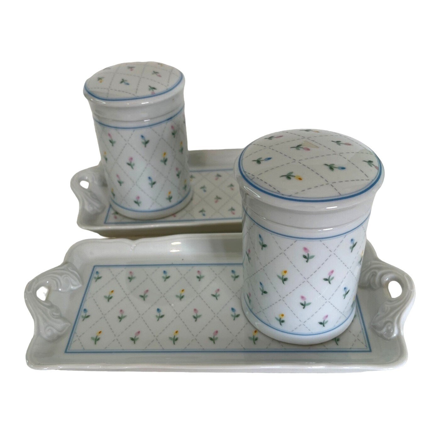 Napcoware Lidded Canister Tray 2 Complete Sets Mini Tulip Pattern ...