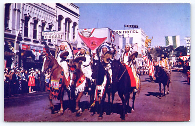 Postcard Pendleton Oregon Roundup Parade Indians on Horseback Showing ...