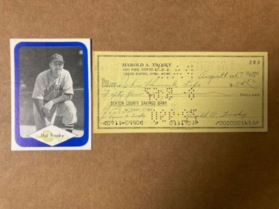 Hal Trosky Signed Check Dated August 1967 w/Baseball Card & Note from ...