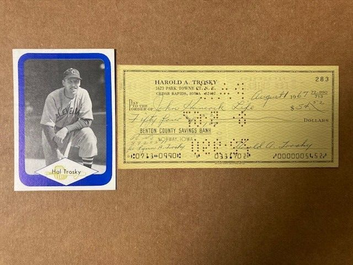 Hal Trosky Signed Check Dated August 1967 w/Baseball Card & Note from ...