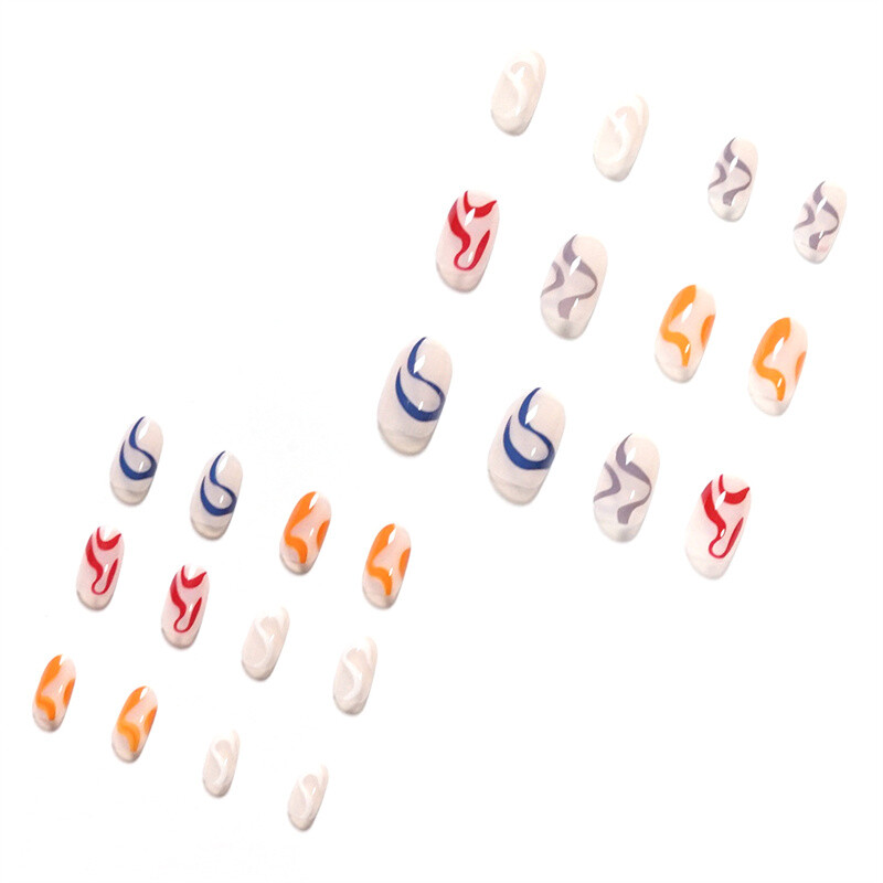 Art Line Multicolored Wave Wear Nail Art Finished Fake Nail Art Piece ...