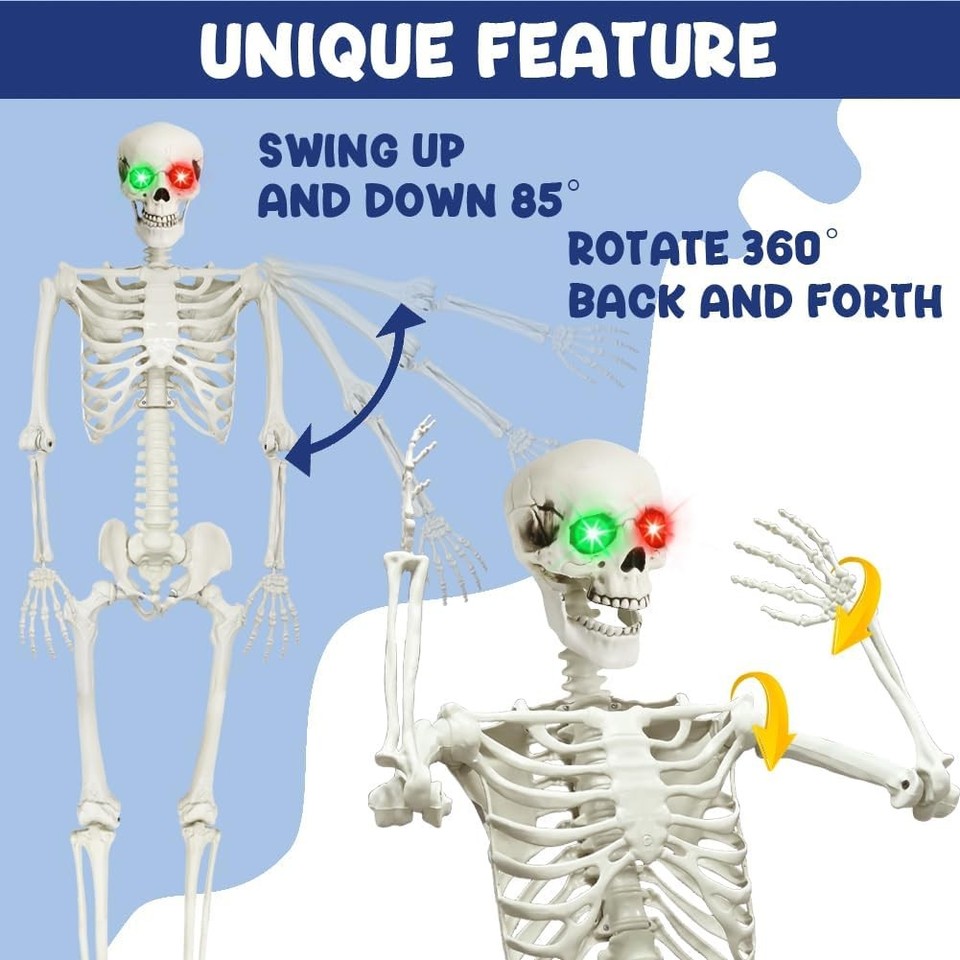 6Ft Skeleton Halloween Decor,Realistic Full Body Movable Posable Joints ...