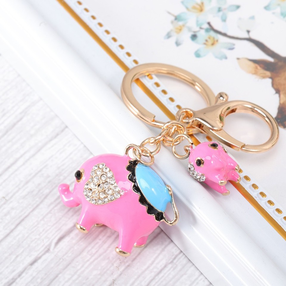 Delicate Rhinestone Key Chain Cartoon Elephant Key Ring Car Keychain ...