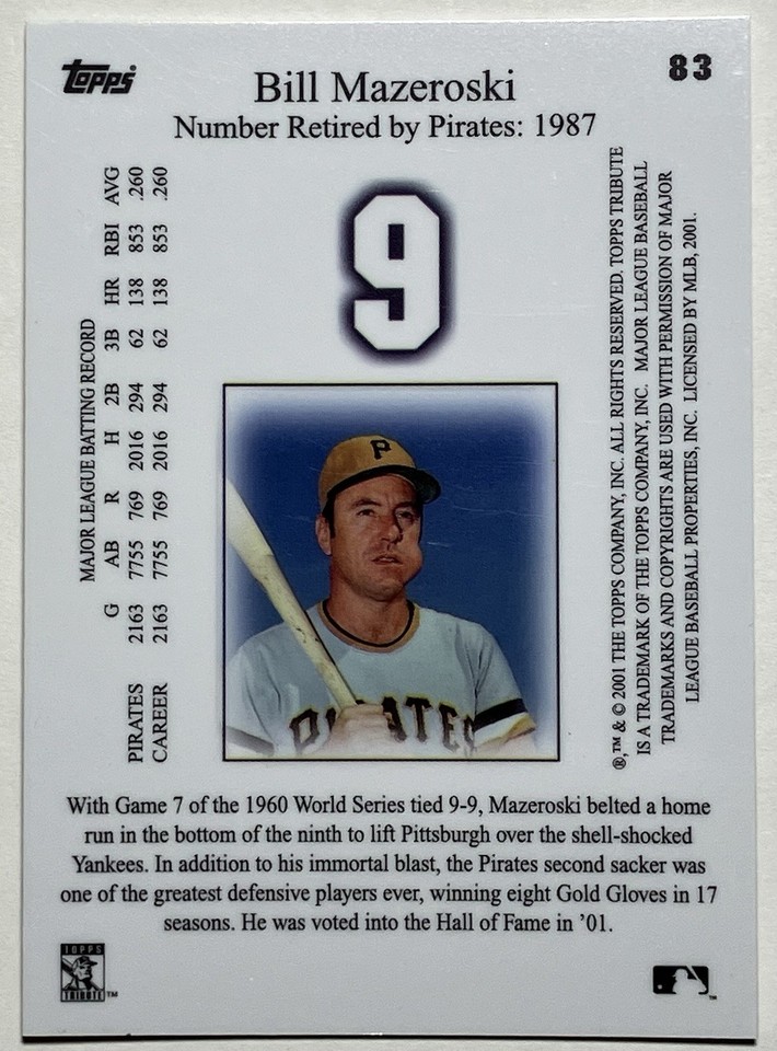 2001 Topps Tribute Bill Mazeroski Pittsburgh Pirates Refractor Card #83 ...