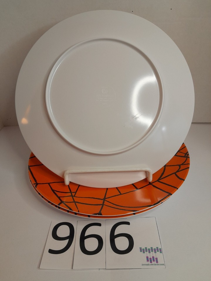 Halloween Set Of 3 Black & Orange Spiderweb Melamine Plastic Dinner ...