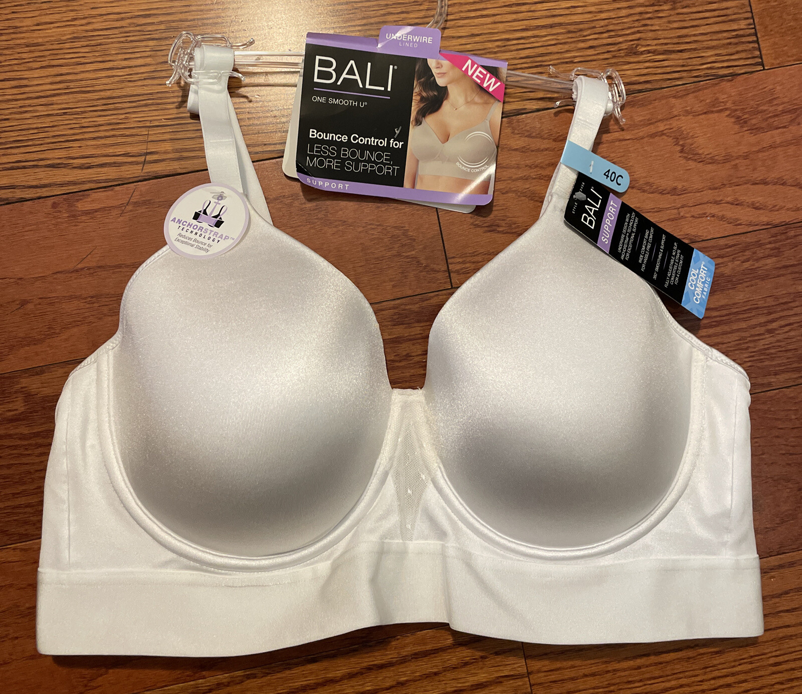 Womens White Bali One Smooth U Support Bounce Control Underwire Bra ...