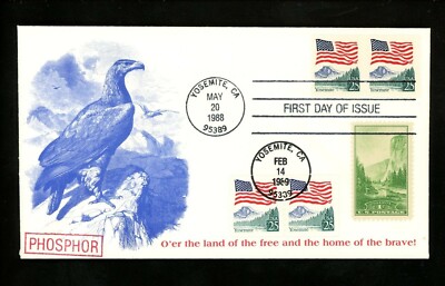 US FDC #2280a KMC Venture Cachet Flag & Yosemite 2/14/1988 CA Dual #740 ...