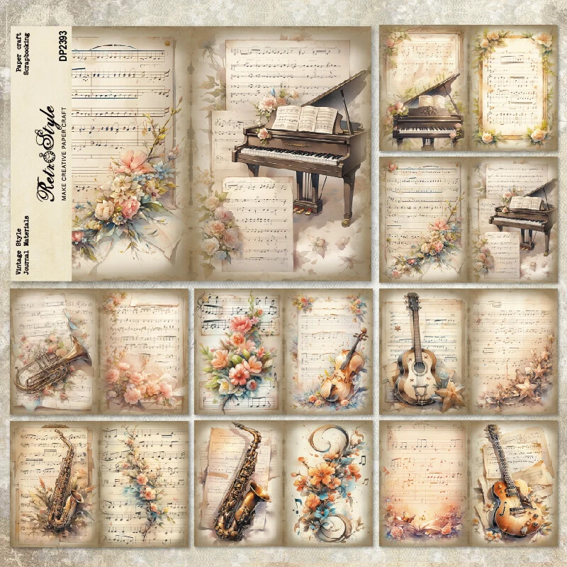 Music Sheets Instruments Piano Violin A5 Scrapbook Card Journal Craft ...