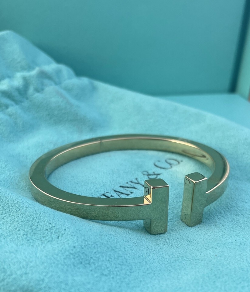 Tiffany & Co. 18k Gold T Square Bangle Cuff Bracelet Sz Medium 30g | eBay