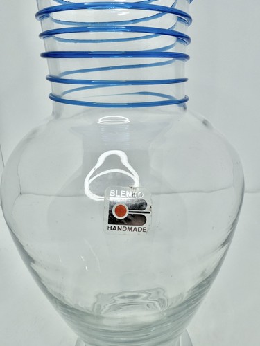 Vintage Blenko Glass 909 Vase I’m Crystal W/cobalt Rings And Label ...