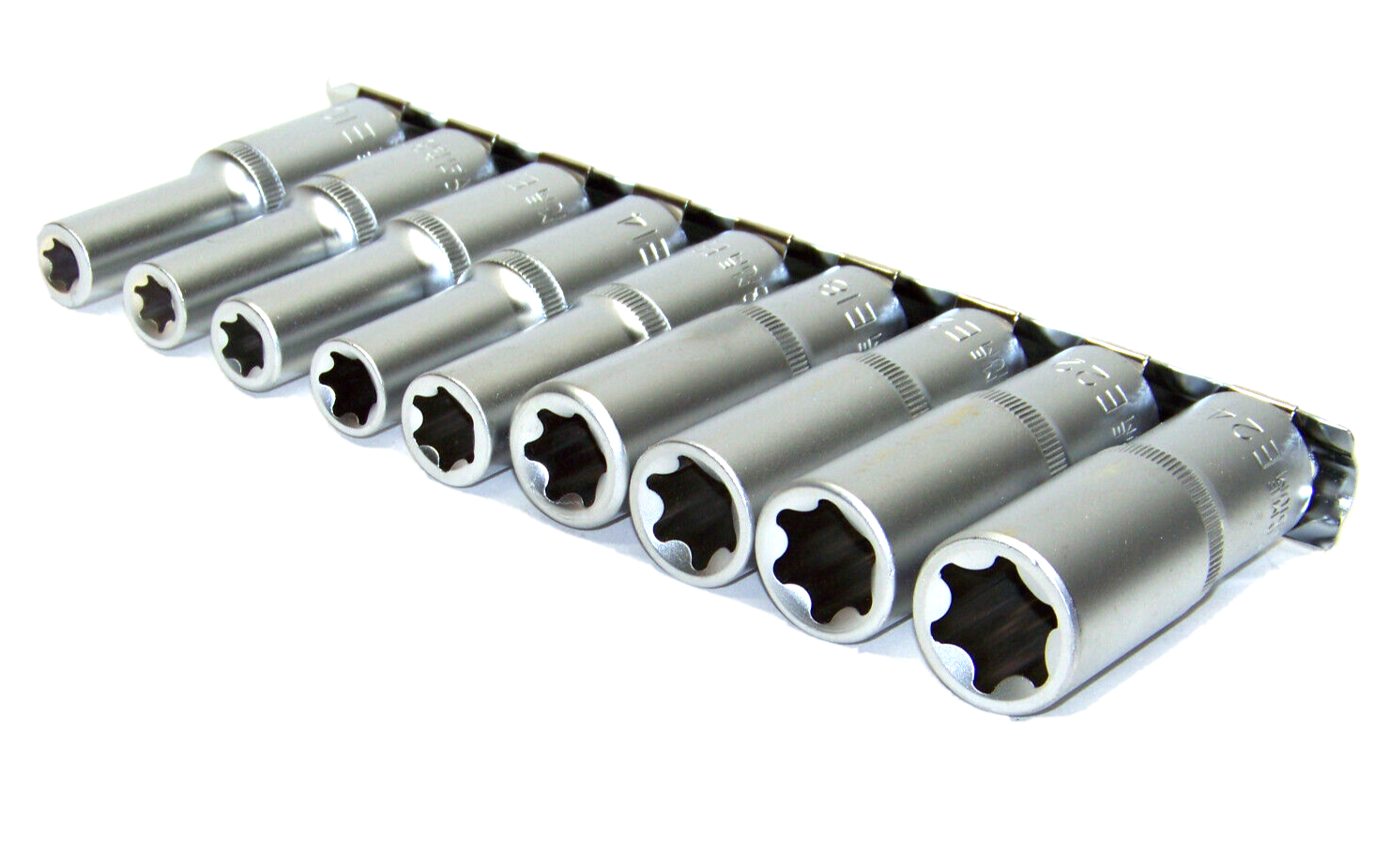 9 pcs 1/2" Dr E Female Star Deep Socket Torx E10 E11 E12 E14 E16 E18 ...