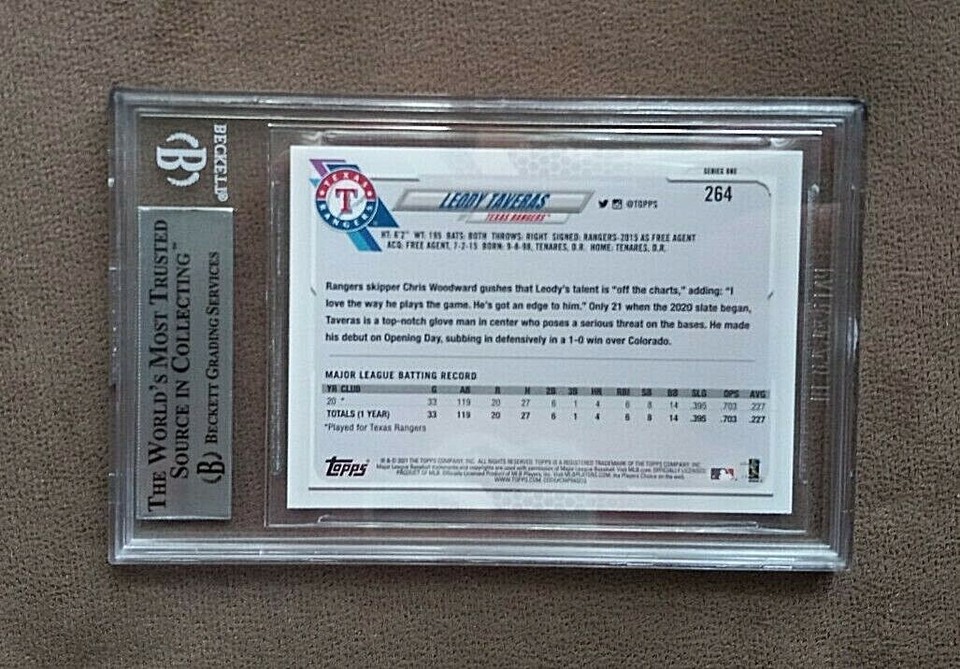 2021 Topps Series One Leody Taveras RC Rookie Card #264 ~ BGS Graded 9 ...