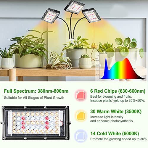 LBW Grow Light with Stand Tri-Head LED Plant Light for Indoor Plants ...