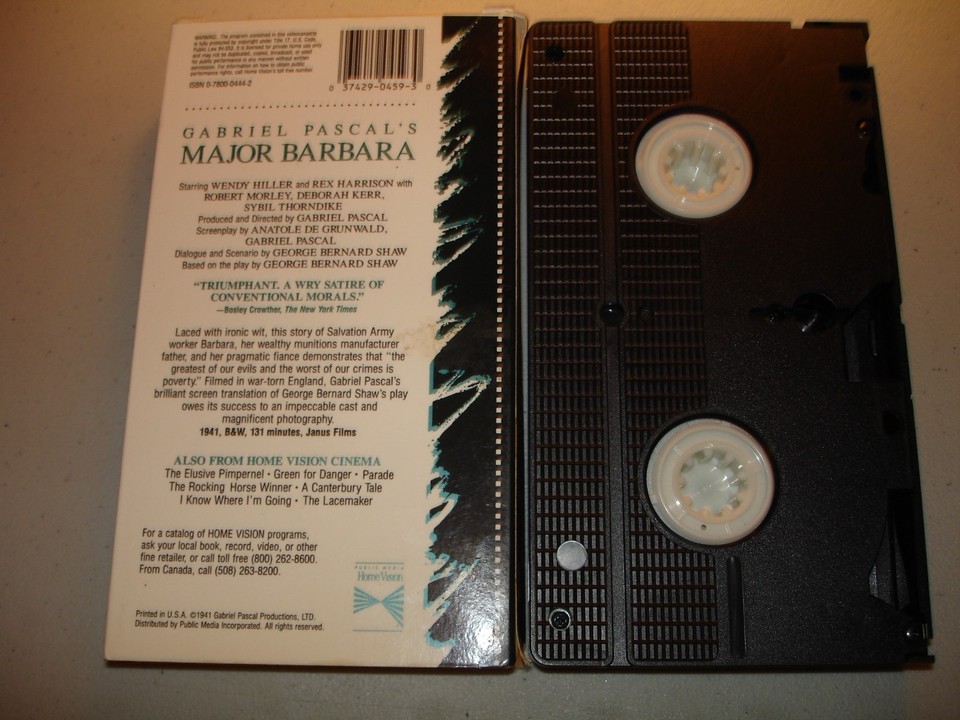 Major Barbara (VHS, 1993) Video - Gabriel Pascal, Rex Harrison, VG+ ...